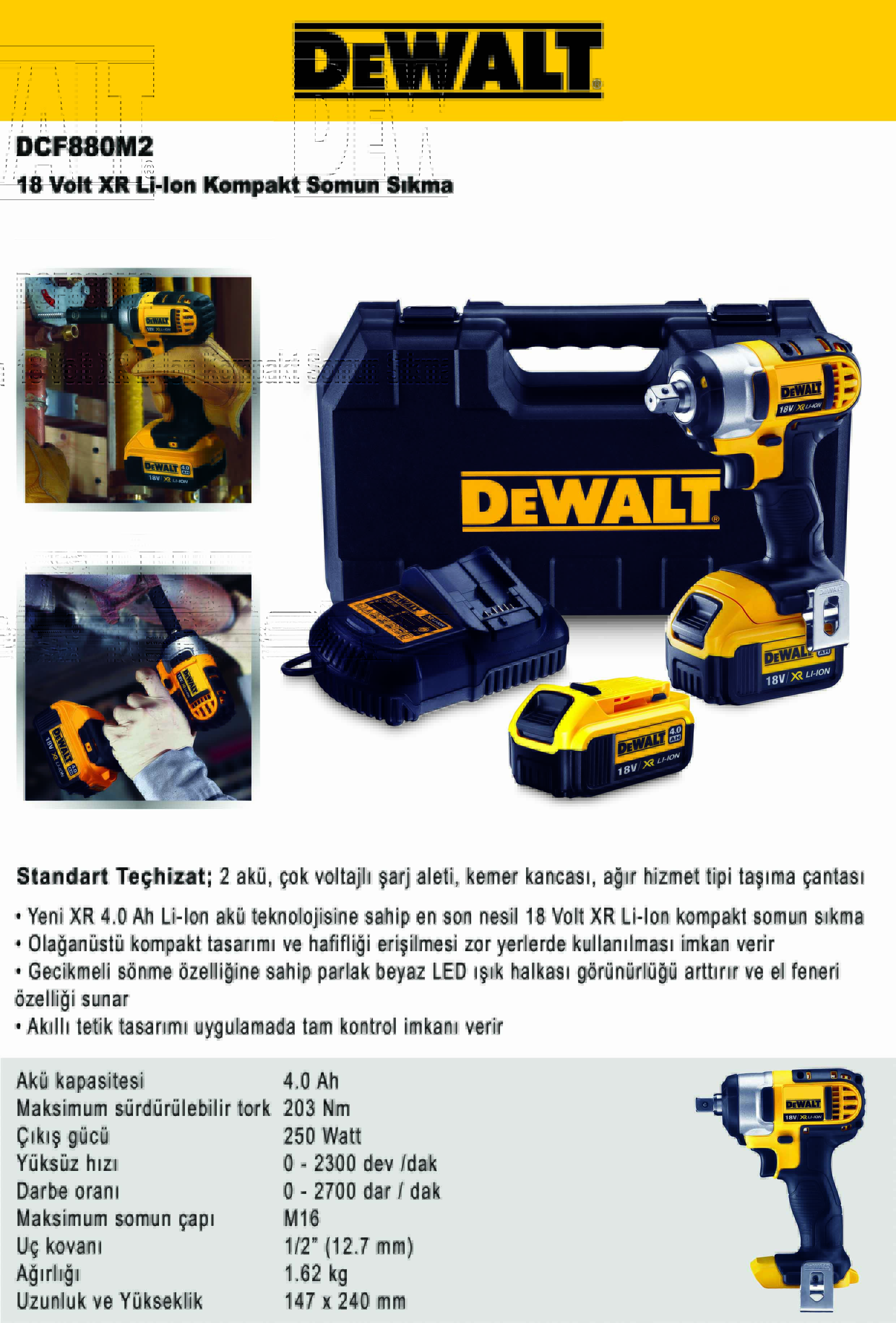 Dewalt DCF880M2 18V 4.0Ah Lityum Şarjlı Somun Sıkma - KY MAKİNA